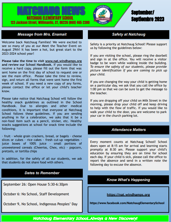 NATCHAUG NEWS | Natchaug Elementary School